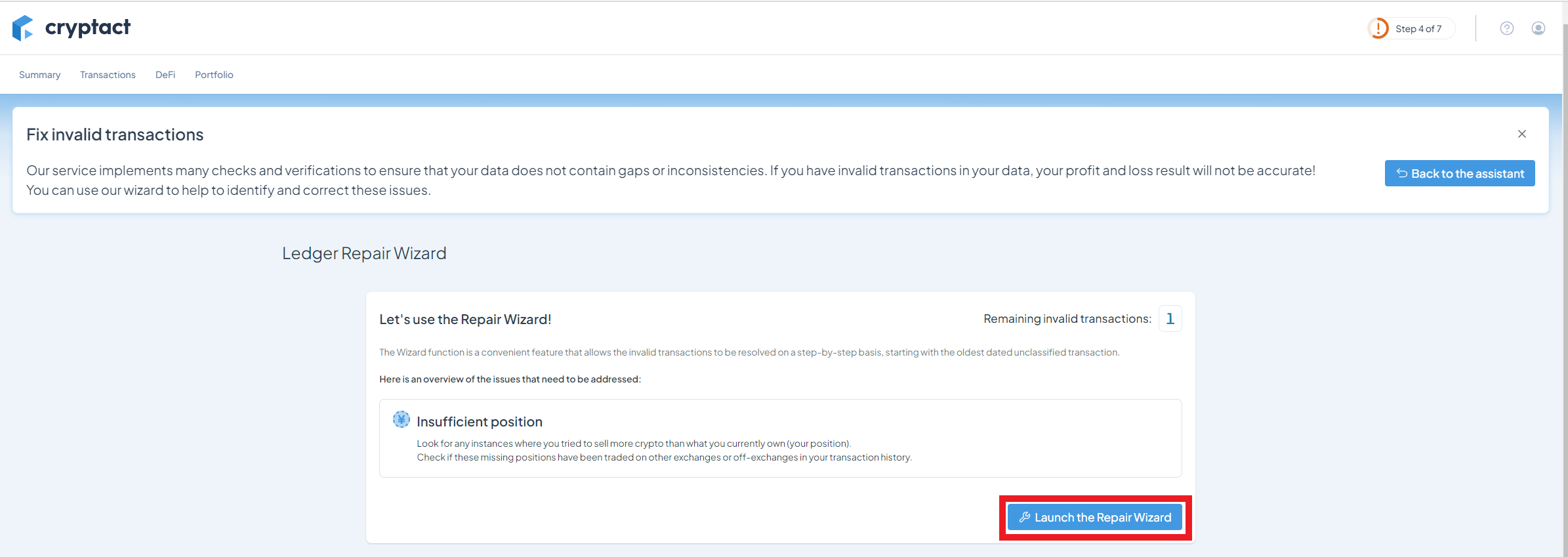 How to fix invalid transactions caused by "Insufficient position ...