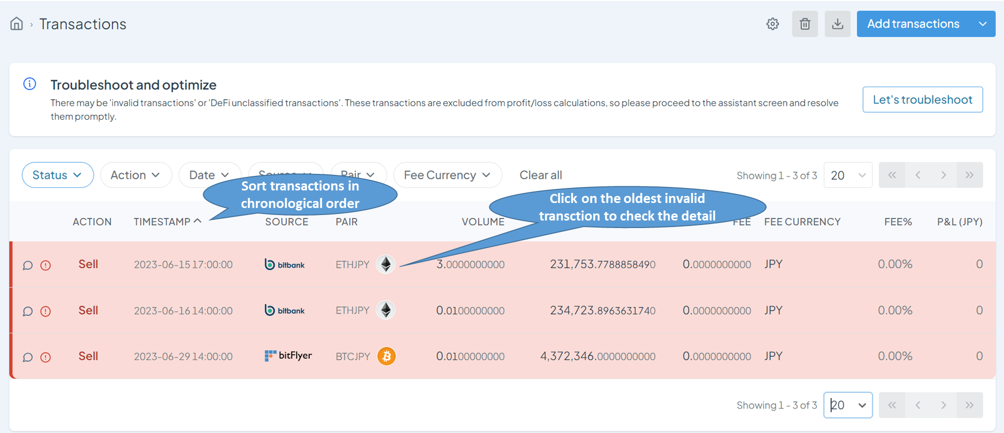 How to fix invalid transactions caused by "Insufficient position" – Cryptact Help Center