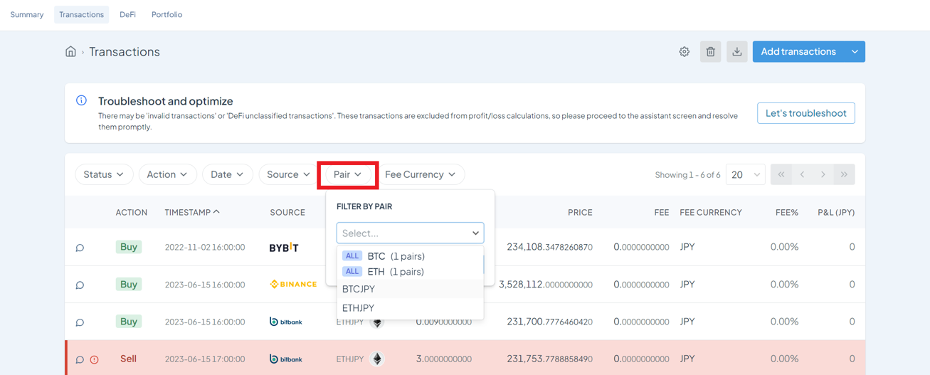 How to fix invalid transactions caused by "Insufficient position" – Cryptact Help Center