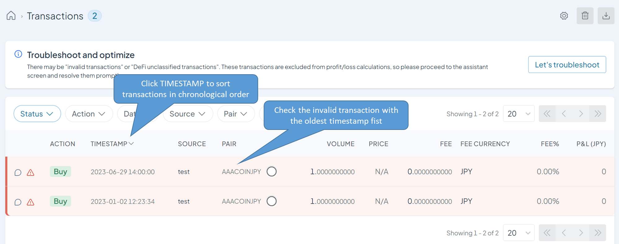 How to fix invalid transactions caused by "Price lookup unavailable" – Cryptact Help Center