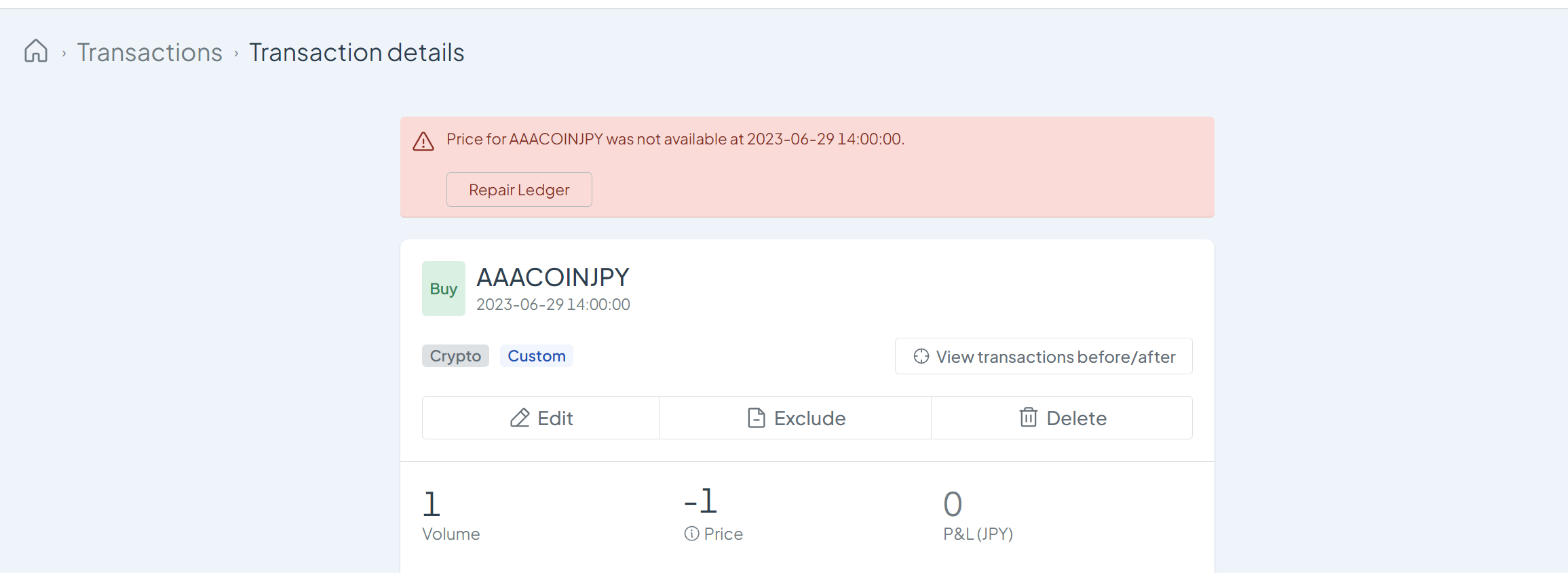How to fix invalid transactions caused by "Price lookup unavailable" – Cryptact Help Center