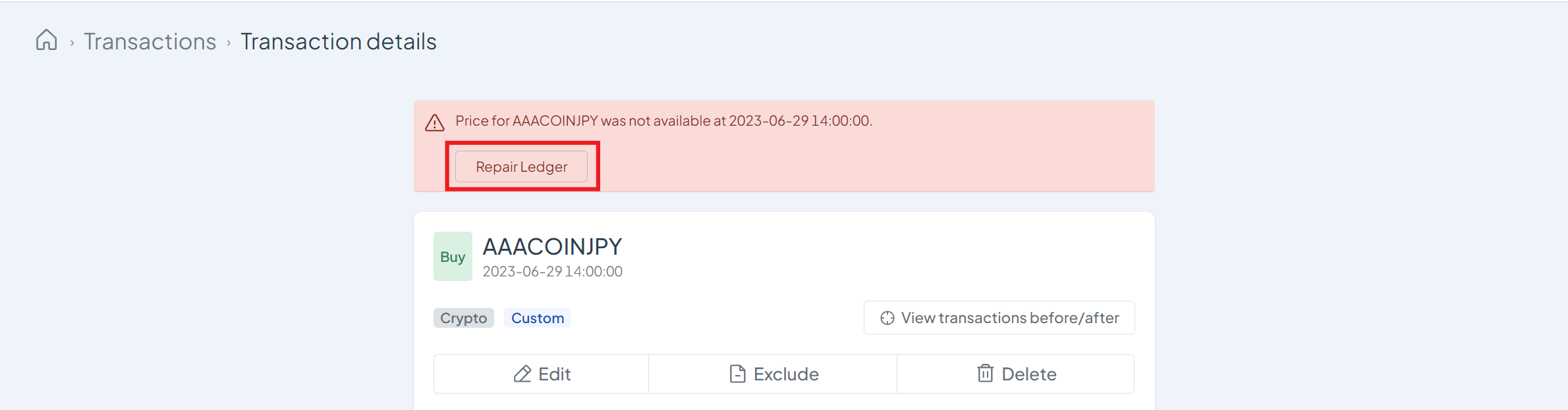How to fix invalid transactions caused by "Price lookup unavailable" – Cryptact Help Center