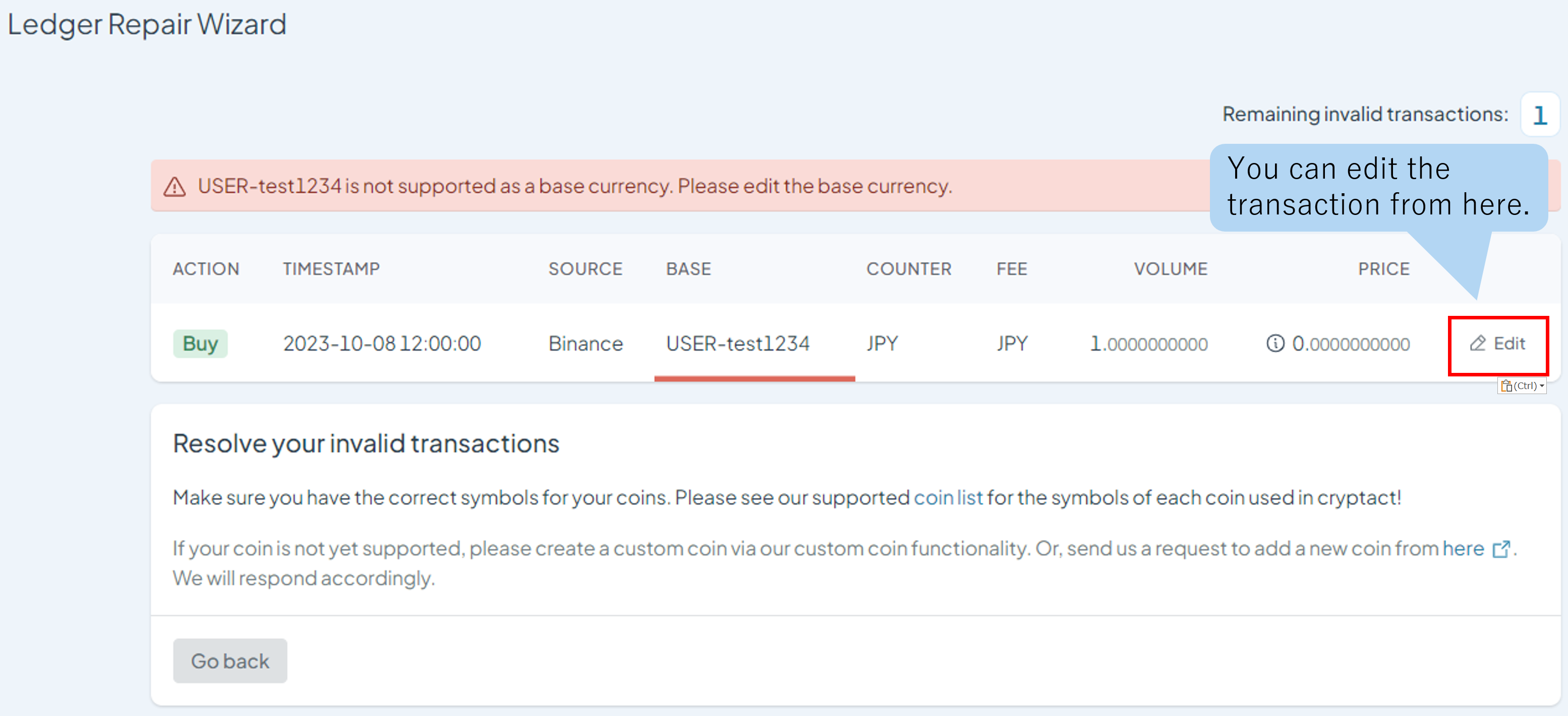 How to fix invalid transactions caused by "Unsupported currency" – Cryptact Help Center