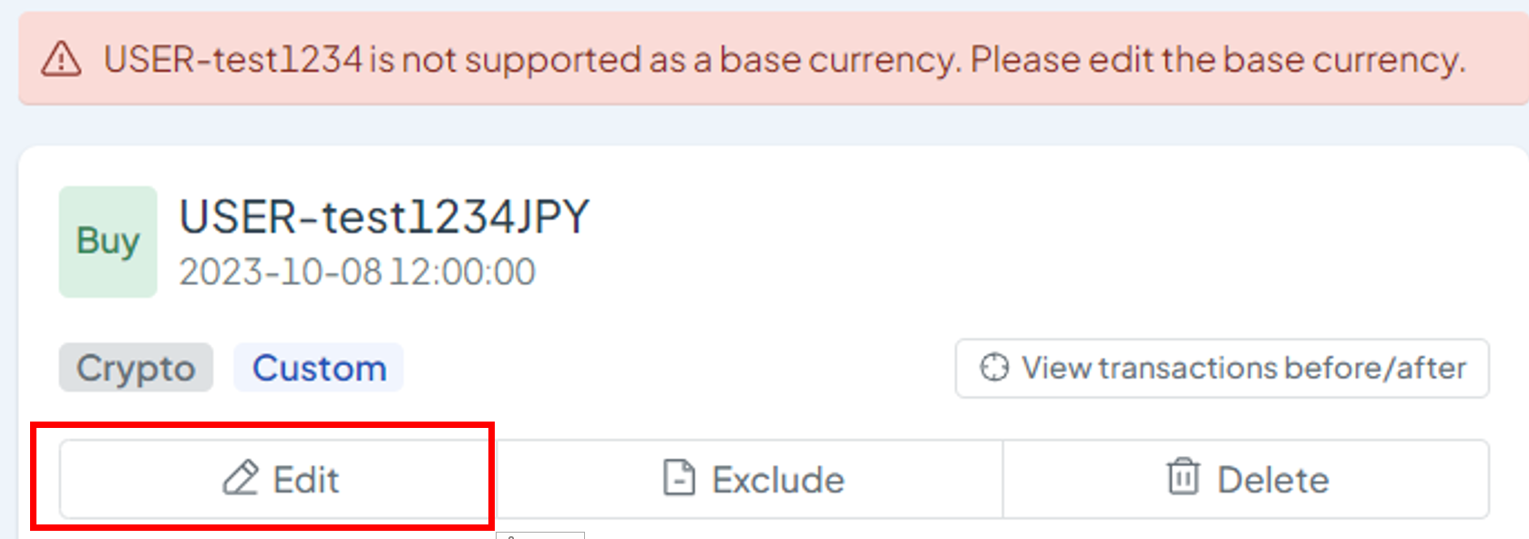 How to fix invalid transactions caused by "Unsupported currency" – Cryptact Help Center