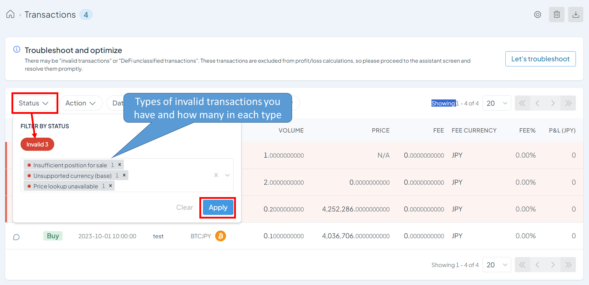 Correcting invalid transactions - README too! – Cryptact Help Center