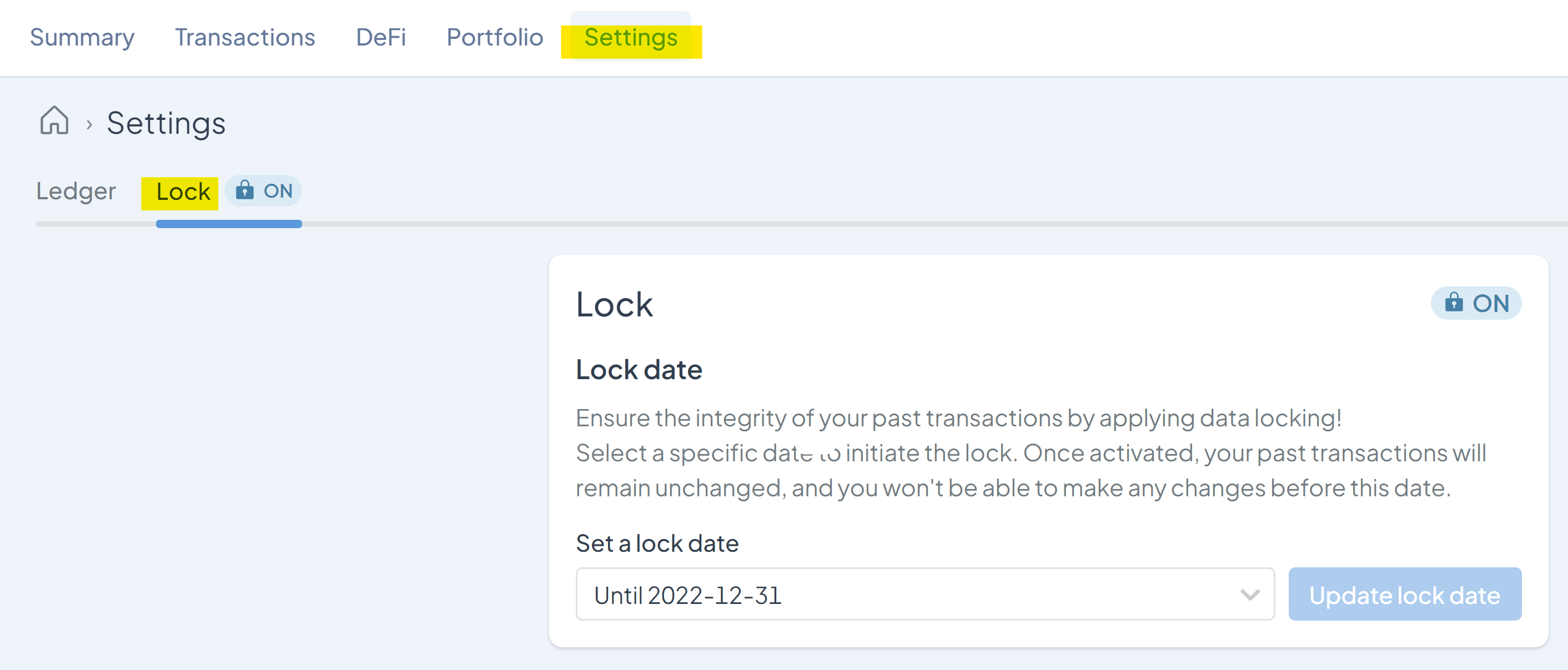 How to unlock data/update lock date? – Cryptact Help Center