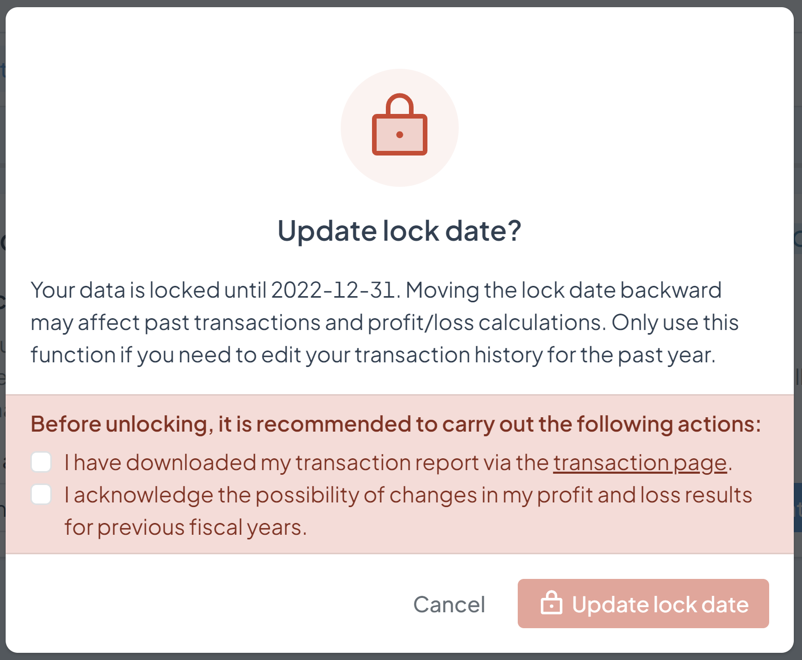 How to unlock data/update lock date? – Cryptact Help Center