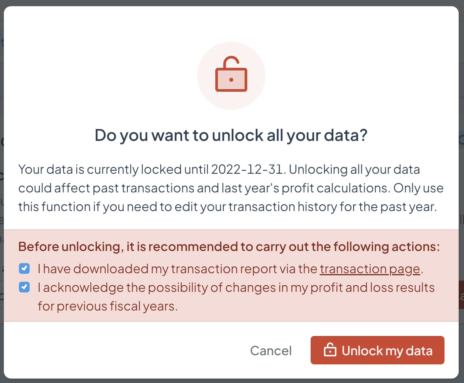 How to unlock data/update lock date? – Cryptact Help Center