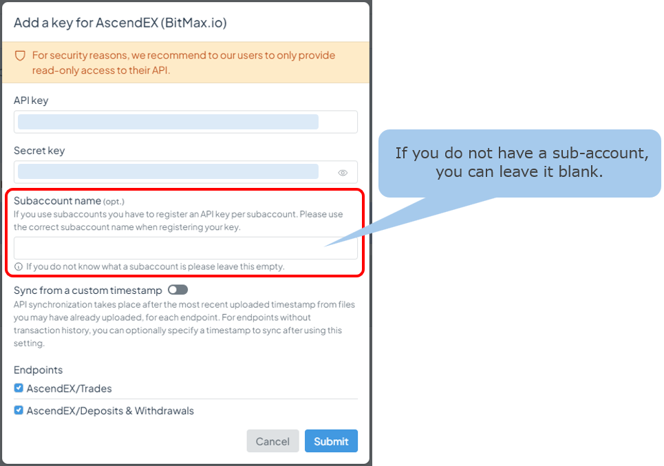 How to get an API key for AscendEX – Cryptact Help Center
