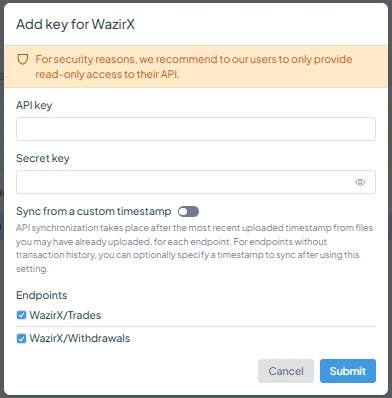 How to get an API key for WazirX – Cryptact Help Center