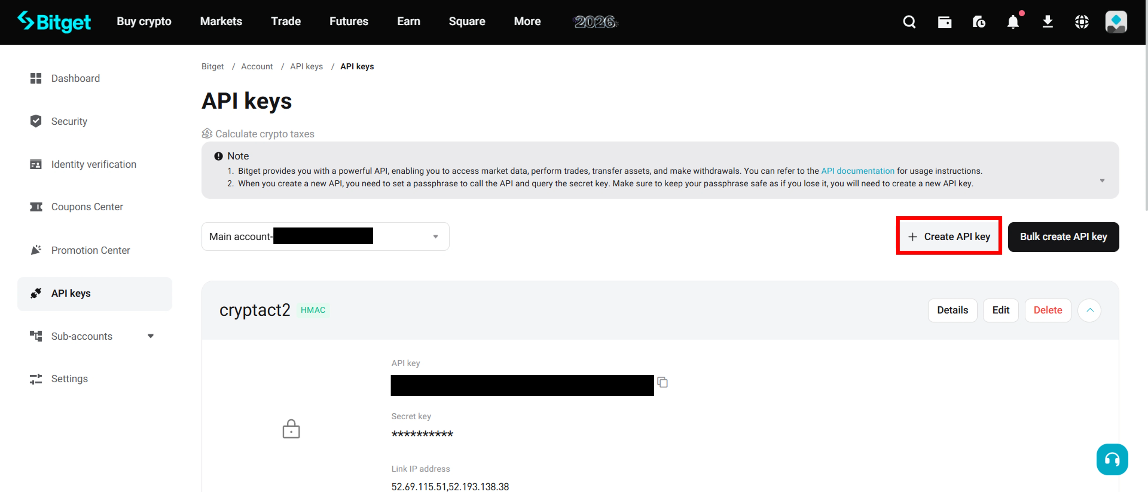 How to get an API key for Bitget – Cryptact Help Center